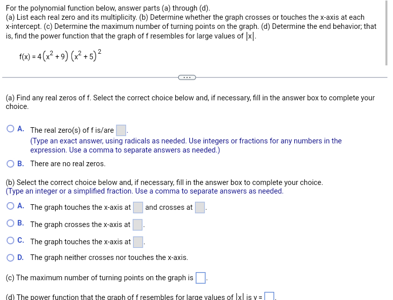 Solved For the polynomial function below, answer parts (a) | Chegg.com