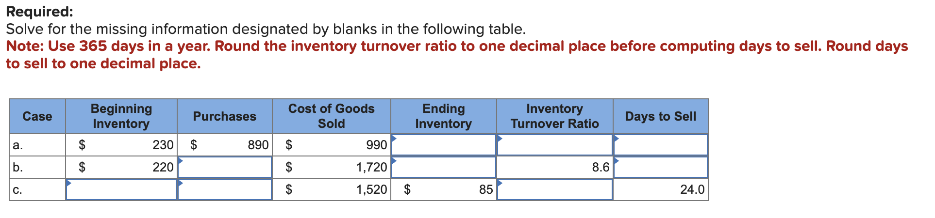 Solved Required:Solve for the missing information designated | Chegg.com
