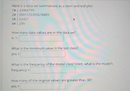 Solved Here is a data set summarized as a stem-and-leaf | Chegg.com