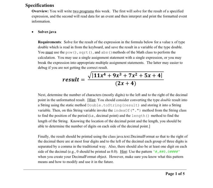 Solved Specifications Overview: You will write two programs | Chegg.com