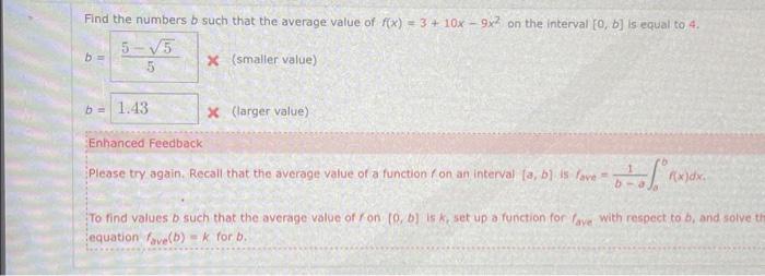 Solved Find The Numbers B Such That The Average Value Of