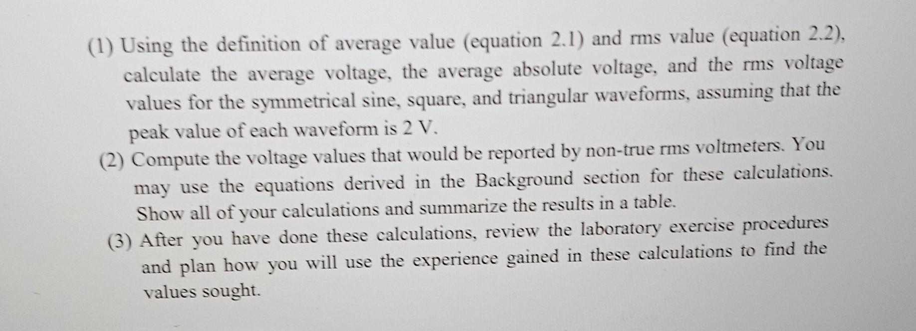 Solved (1) Using the definition of average value (equation | Chegg.com
