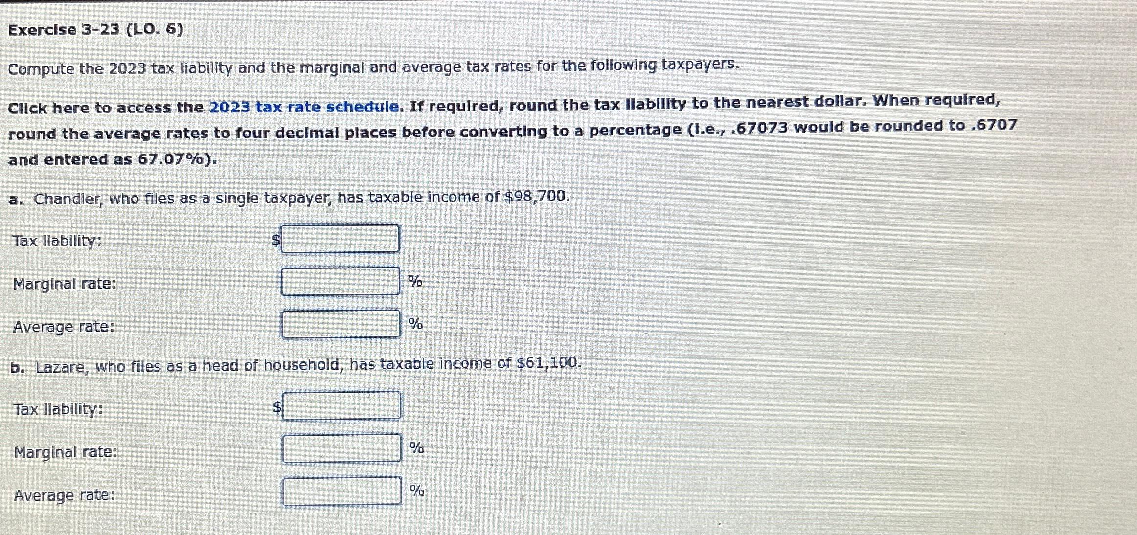 Solved Exerclse 3-23 (LO. 6)Compute the 2023 ﻿tax liability | Chegg.com