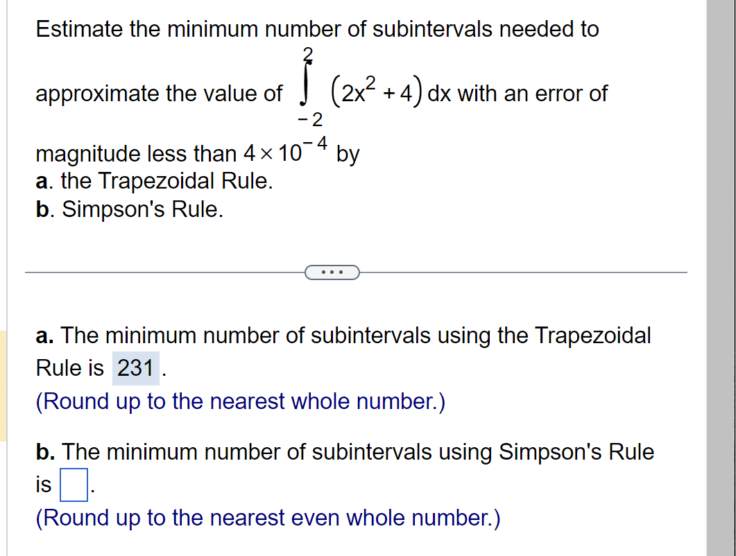 Solved Estimate the minimum number of subintervals needed | Chegg.com