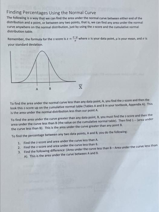 Finding Percentages Using the Normal Curve The | Chegg.com