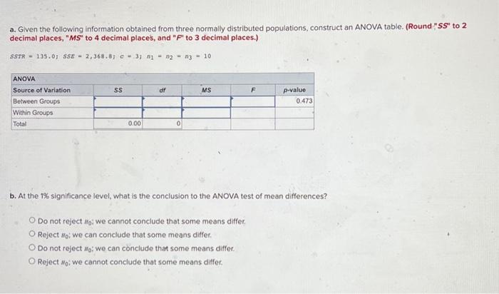 Solved a. Given the following information obtained from | Chegg.com