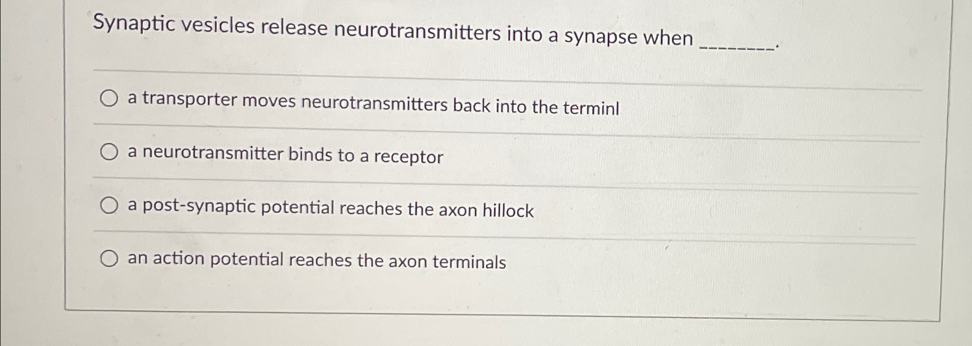 Solved Synaptic vesicles release neurotransmitters into a | Chegg.com