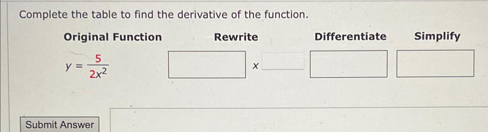 Solved Complete the table to find the derivative of the | Chegg.com