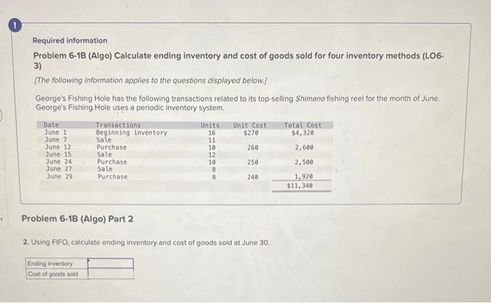 Solved Required information Problem 6-1B (Algo) Calculate | Chegg.com