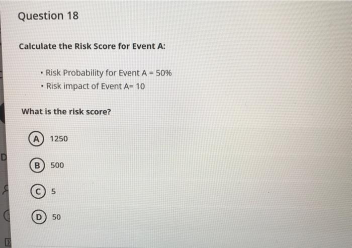 Solved Calculate the Risk Score for Event A: - Risk | Chegg.com