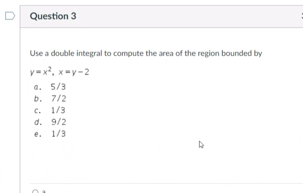 Solved Question 3Use a double integral to compute the area | Chegg.com