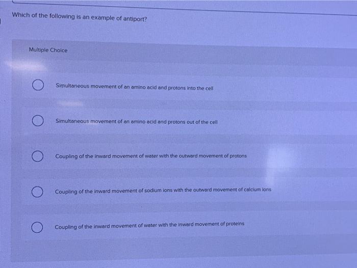 Solved Which of the following is an example of antiport? | Chegg.com