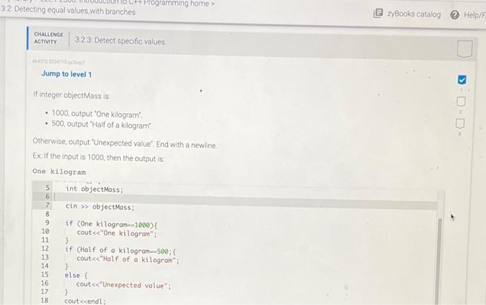 Jump to level 1 If integer objectMass is - 1000, | Chegg.com