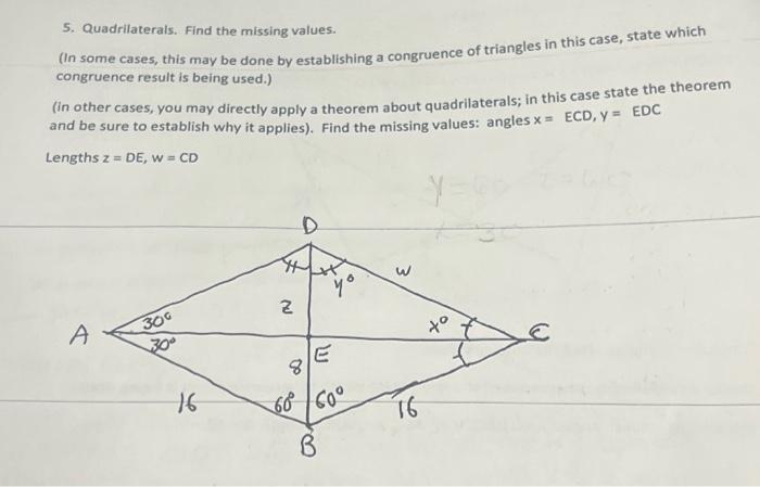 Solved 5. Quadrilaterais. Find the missing values. (In some | Chegg.com
