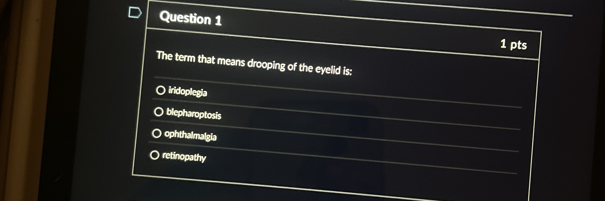 Solved Question 11 ﻿ptsThe term that means drooping of the | Chegg.com