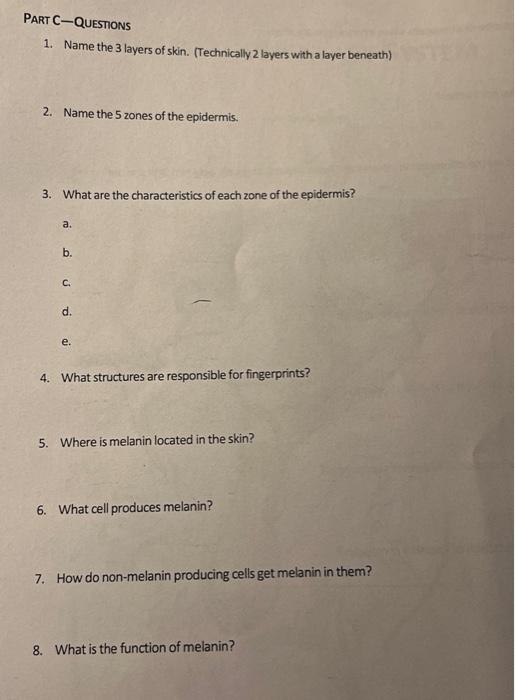 Solved PART C-Questions 1. Name the 3 layers of skin. | Chegg.com