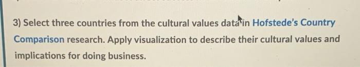 Solved 3) Select three countries from the cultural values | Chegg.com