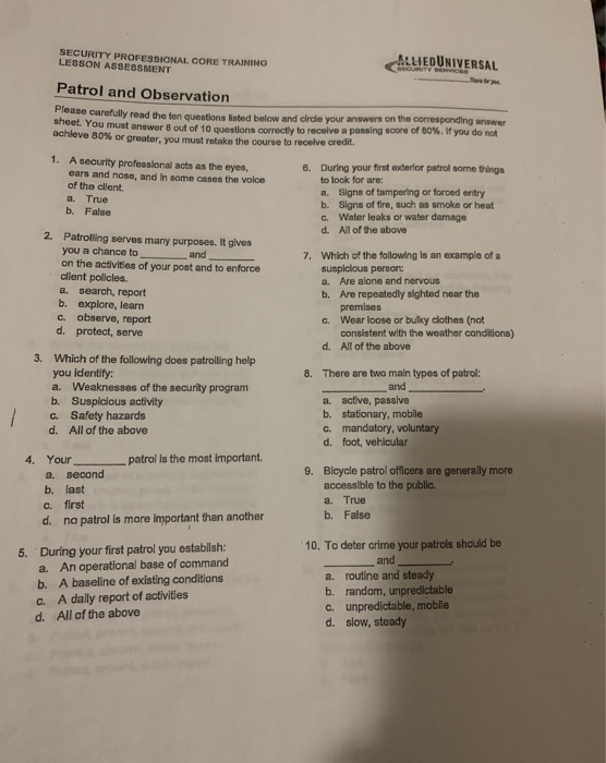 SECURITY PROFESSIONAL CORE TRAININO LESSON ASSESSMENT | Chegg.com