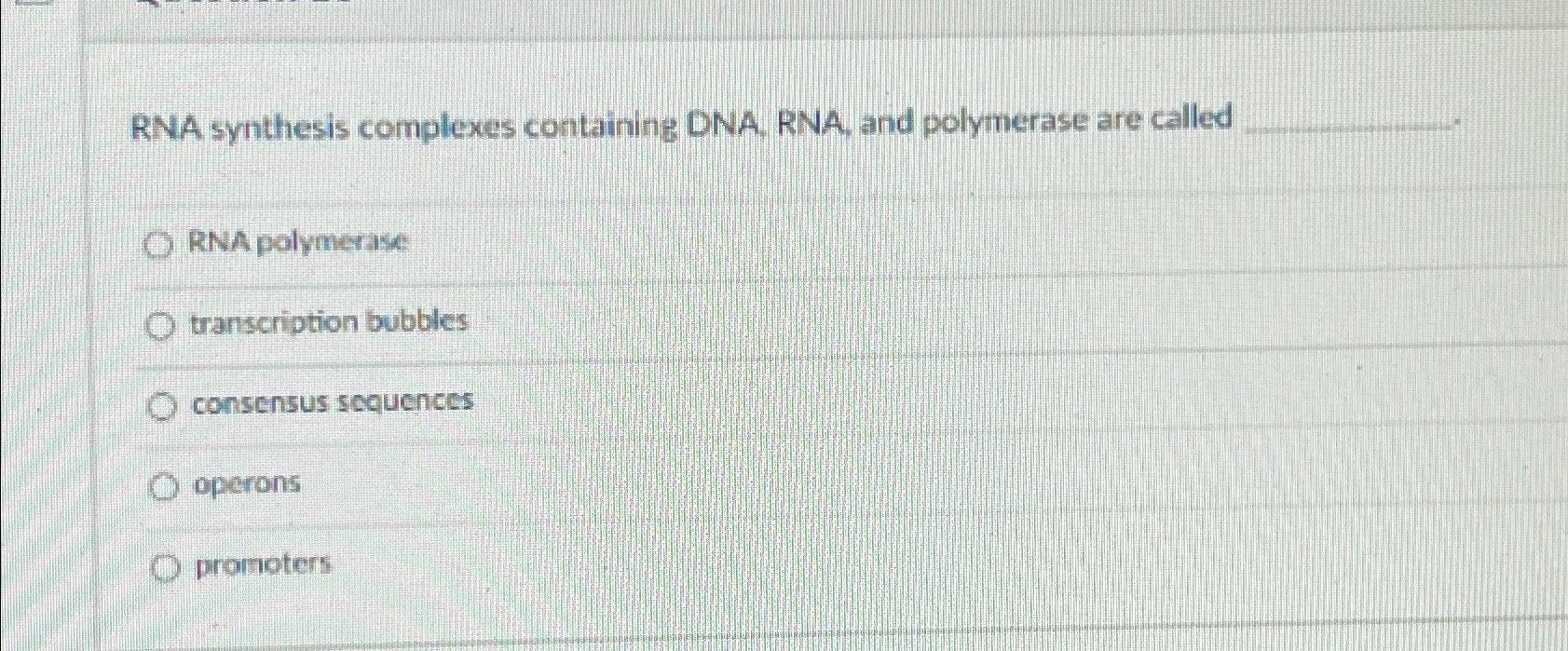 Solved RNA synthesis complexes containing DNA, RNA, and | Chegg.com