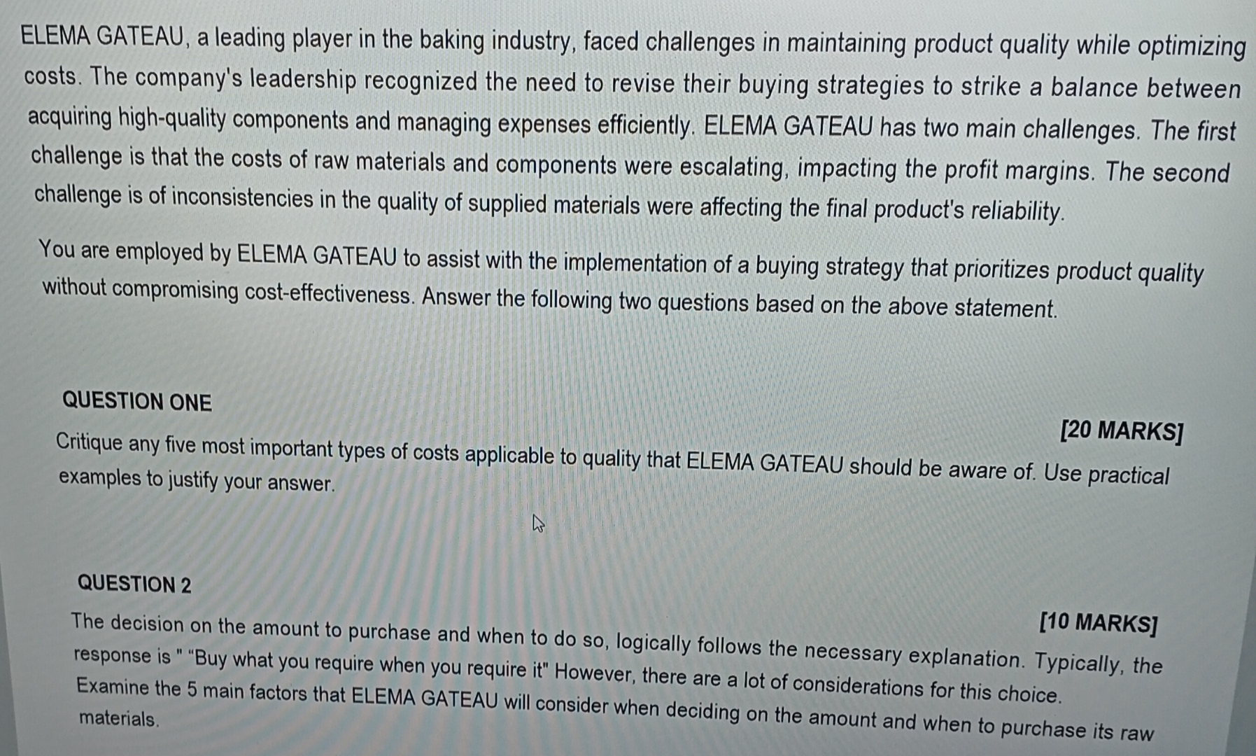 Solved ELEMA GATEAU, a leading player in the baking | Chegg.com