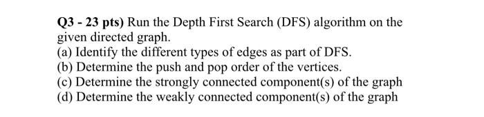 Solved Q3 - 23 pts) Run the Depth First Search (DFS) | Chegg.com