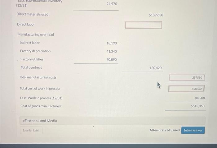 An incomplete cost of goods manufactured schedule is | Chegg.com