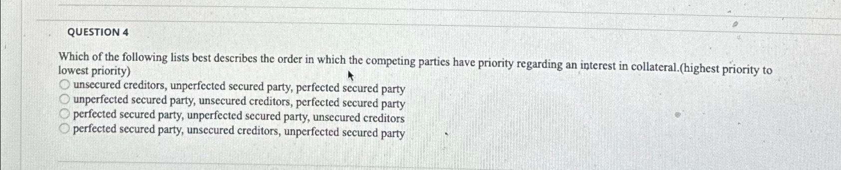 Solved QUESTION 4Which of the following lists best describes | Chegg.com