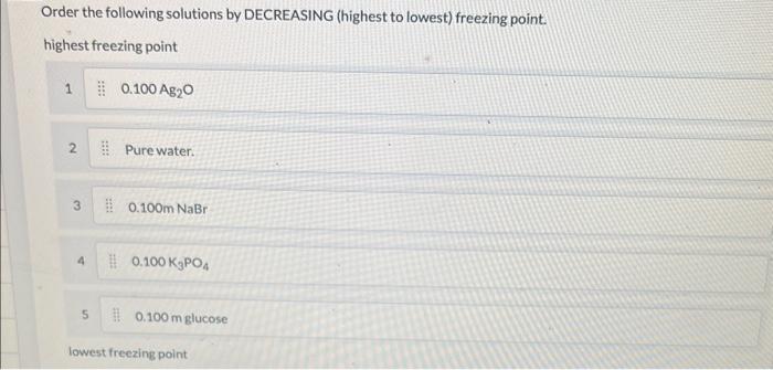 Solved Order the following solutions by DECREASING (highest | Chegg.com