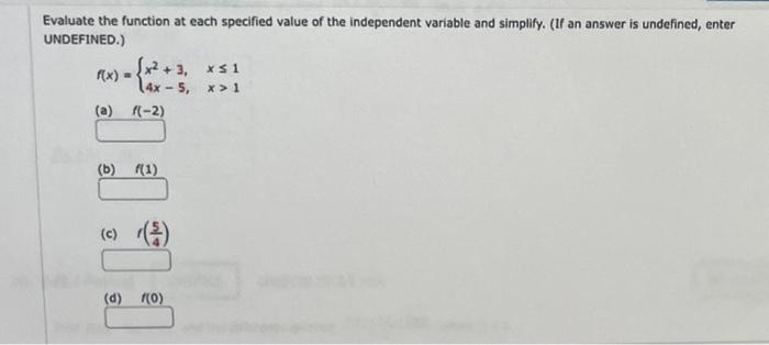 Solved Evaluate the function at each specified value of the | Chegg.com