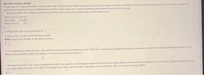 Solved Job order costing rework Canyon City Co. uses a job | Chegg.com