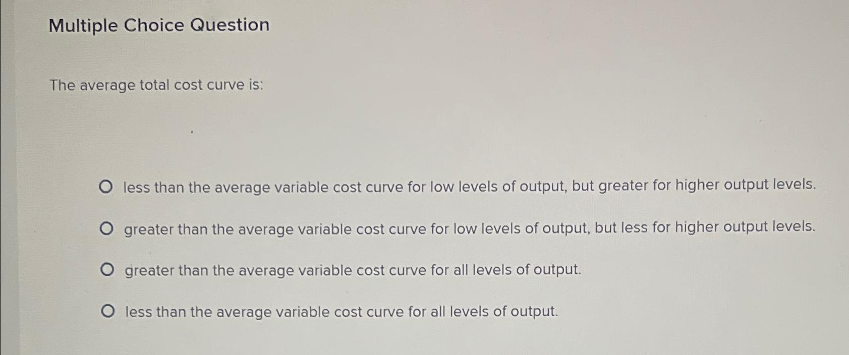 Solved Multiple Choice Questionthe Average Total Cost Curve