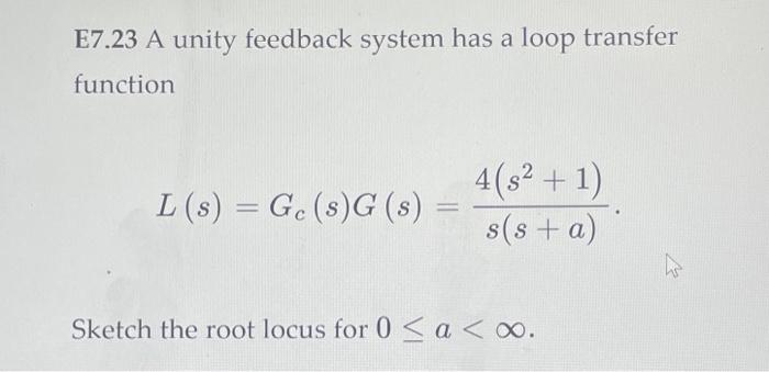 Solved E7.23 A unity feedback system has a loop transfer | Chegg.com