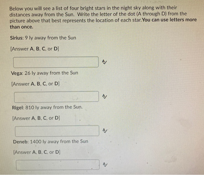Solved Below you will see a list of four bright stars in the | Chegg.com
