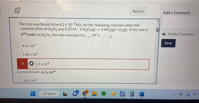 Solved The rate was found to be 4.2×10−7M/s for the | Chegg.com
