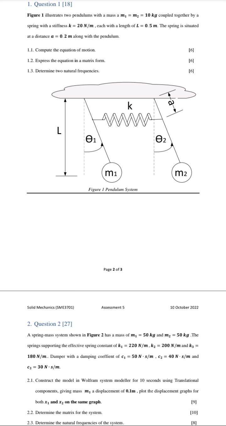 Solved Figure 1 illustrates two pendulums with a mass a | Chegg.com