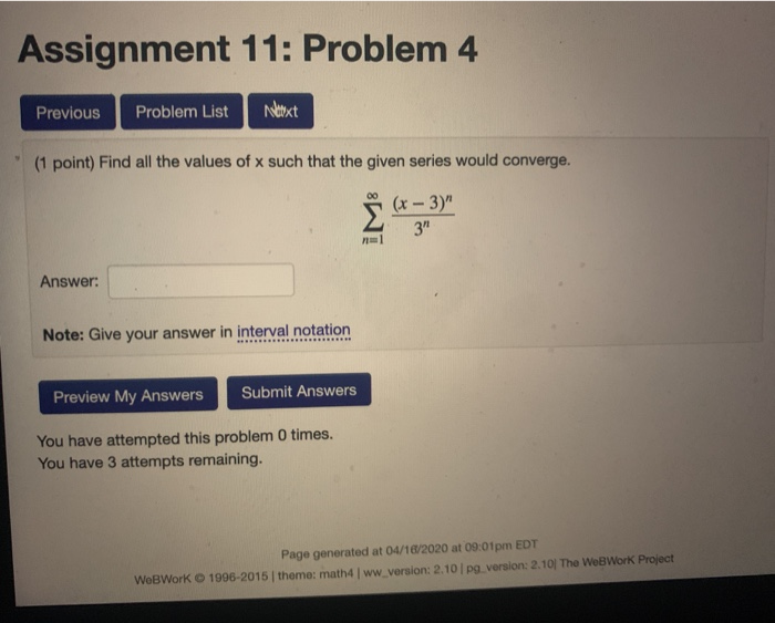 Solved Assignment 11 Problem 4 Previous Problem List Next