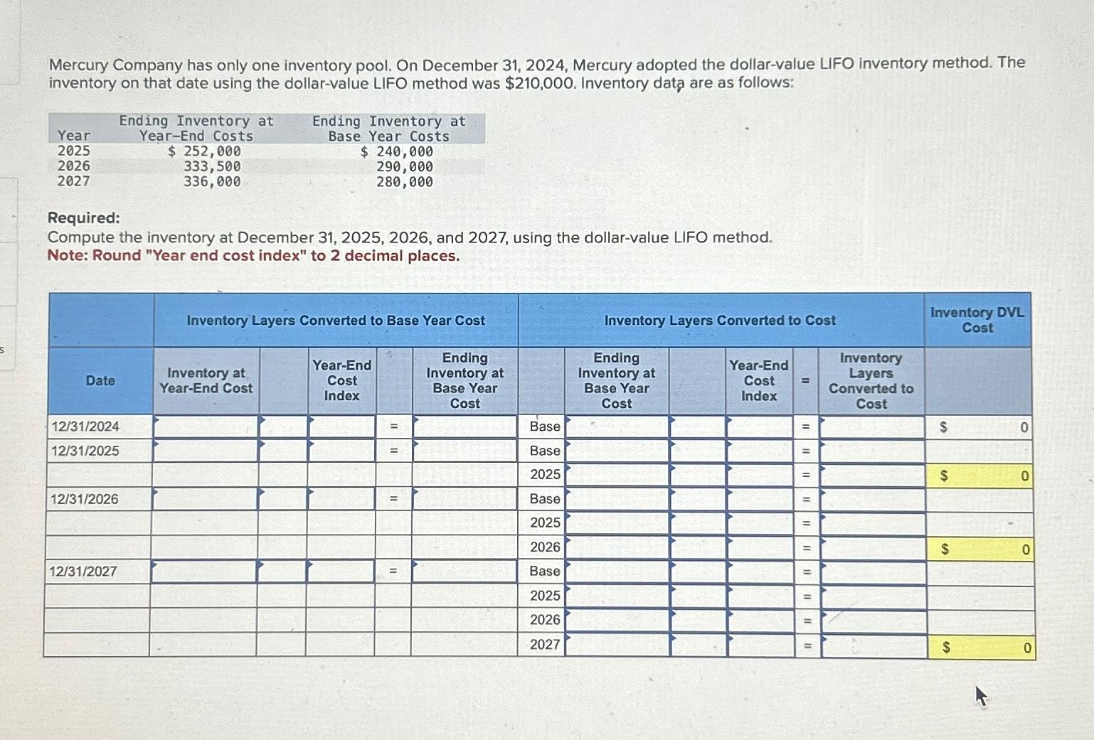 Solved Mercury Company has only one inventory pool. On | Chegg.com