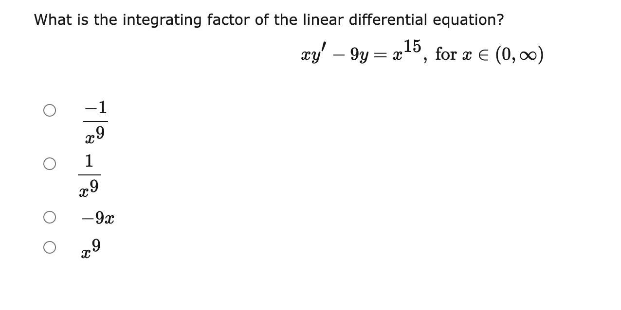 Solved What is the integrating factor of the linear | Chegg.com
