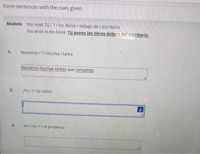 Form sentences with the cues given. Modelo You read: | Chegg.com