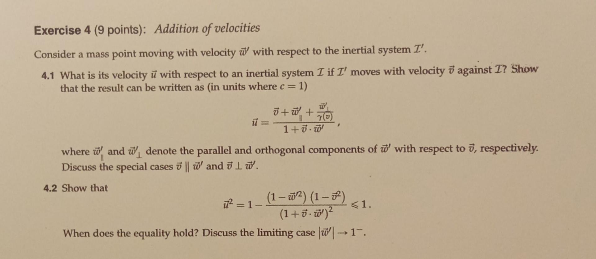 Solved a Exercise 4 (9 points): Addition of velocities | Chegg.com