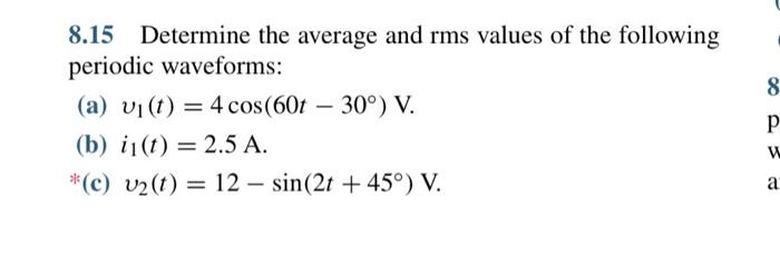 Solved 8.15 Determine the average and rms values of the | Chegg.com
