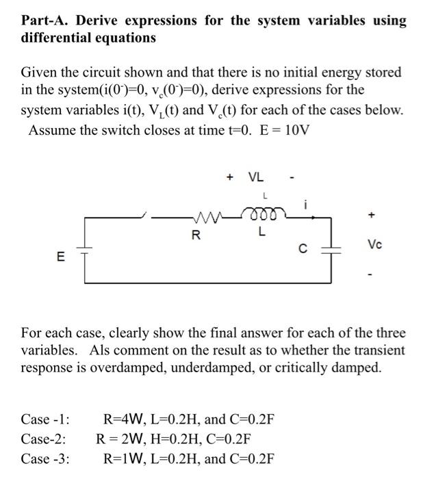 Solved solve for part A) find the expression of VL(t) and | Chegg.com