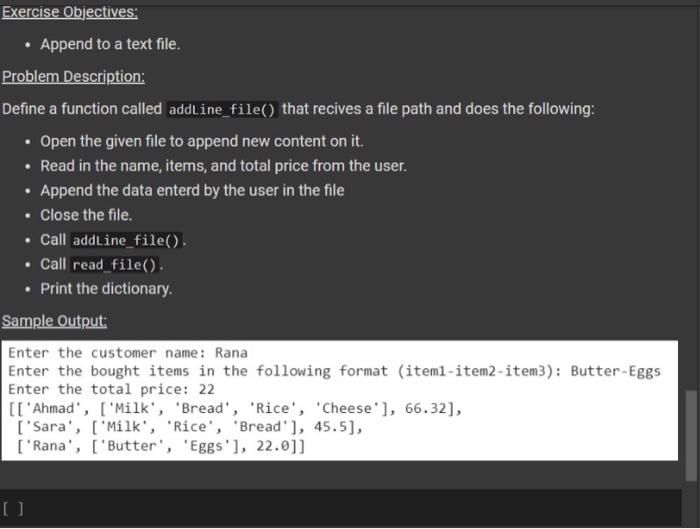 Solved a . . Exercise Objectives: Append to a text file. | Chegg.com