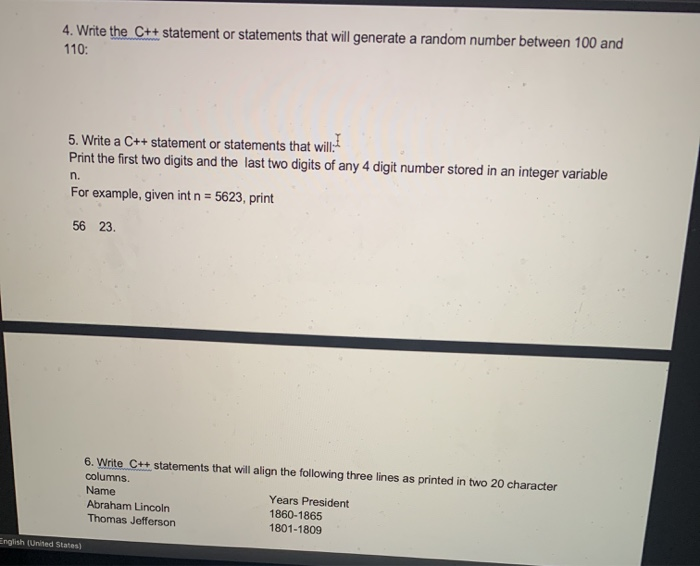 Solved Short Answer Questions 1. Write a single C++ | Chegg.com