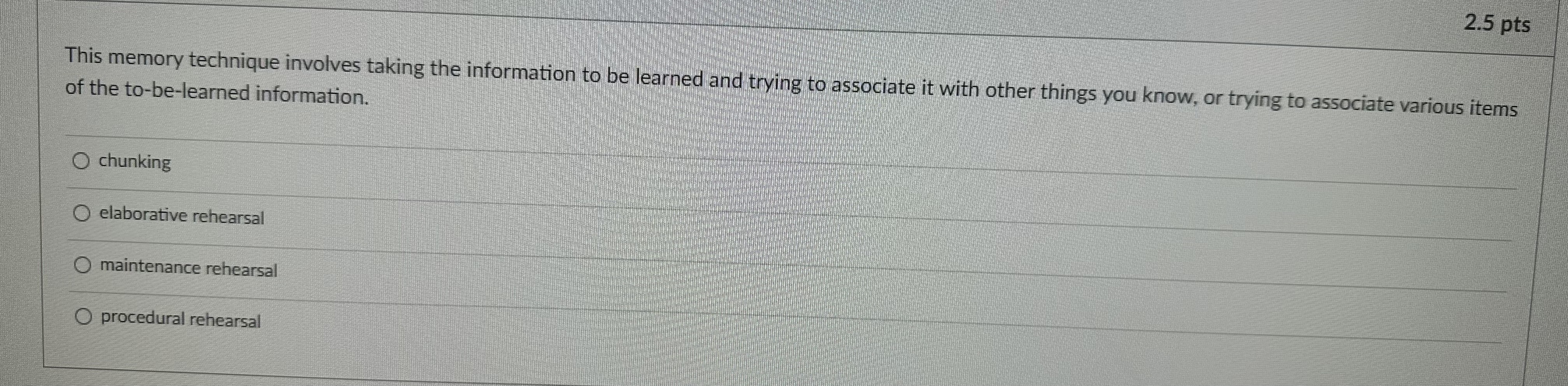 Solved This memory technique involves taking the information | Chegg.com