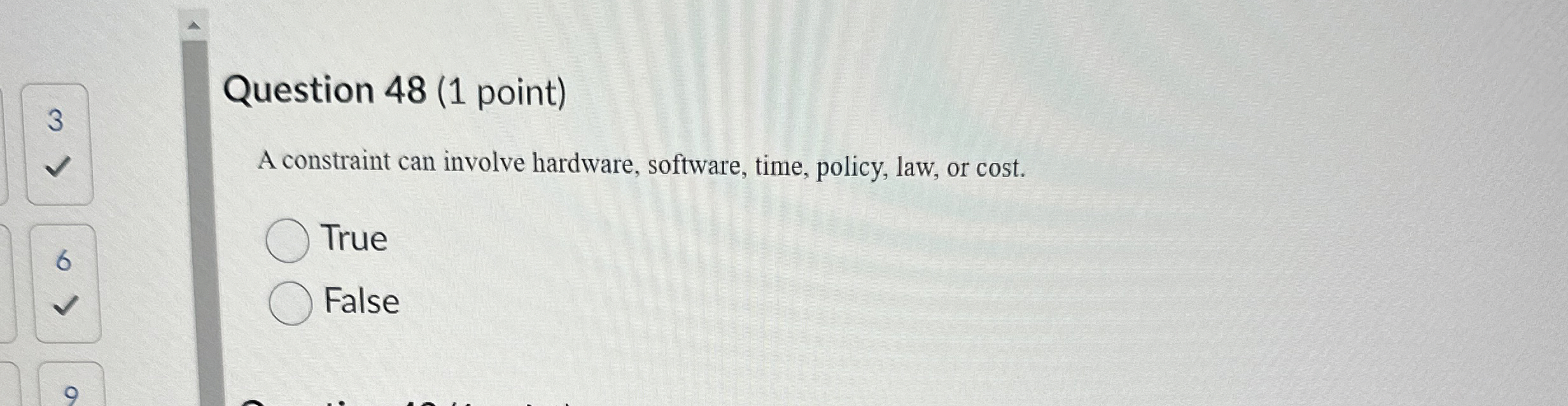 Solved Question 48 (1 ﻿point)A constraint can involve | Chegg.com