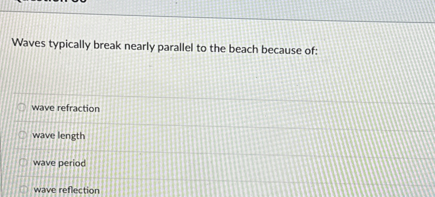 Solved Waves typically break nearly parallel to the beach | Chegg.com
