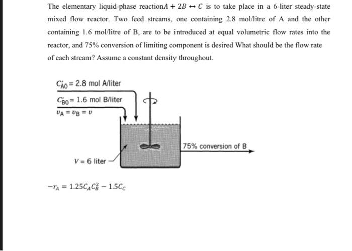Solved The elementary liquid-phase reaction A+2B↔C is to | Chegg.com