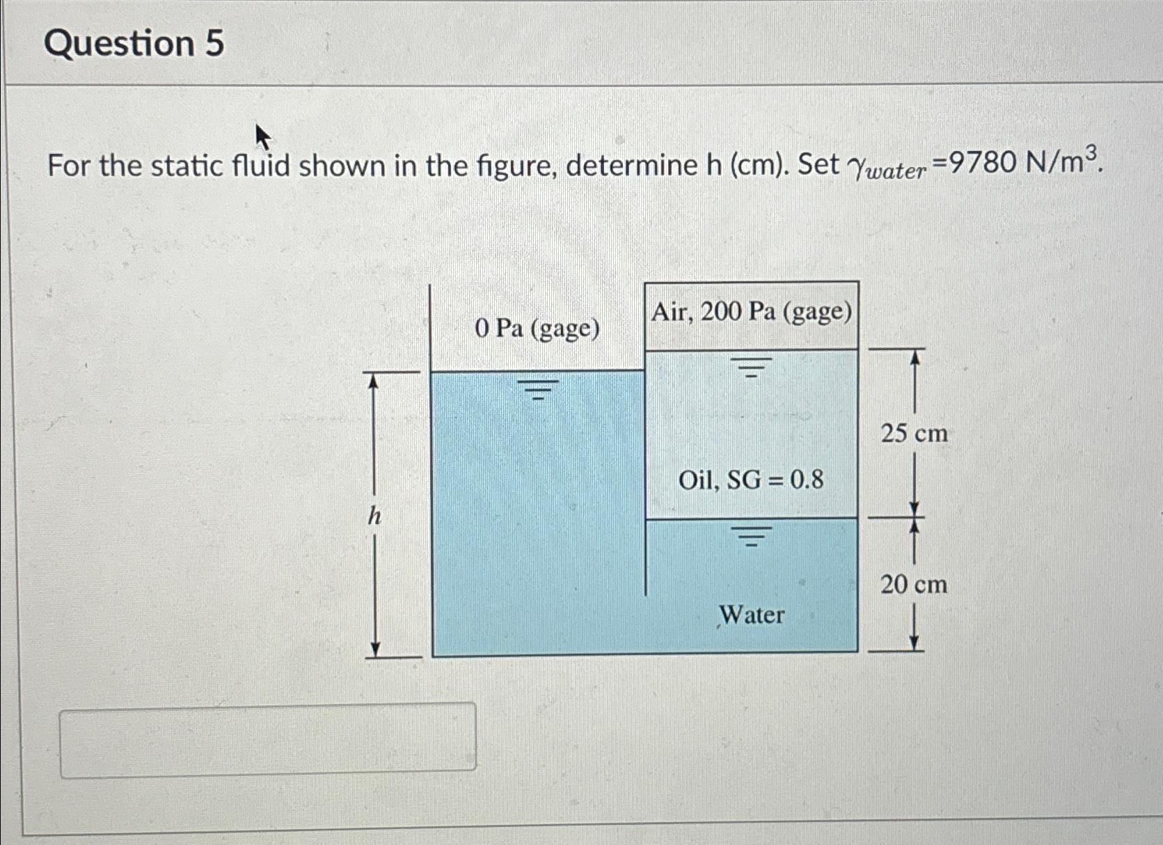Solved Question 5For the static fluid shown in the figure, | Chegg.com