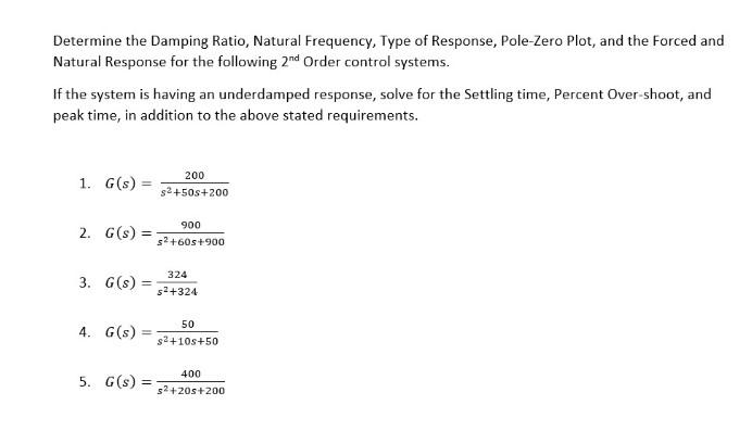 Solved Determine the Damping Ratio, Natural Frequency, Type | Chegg.com